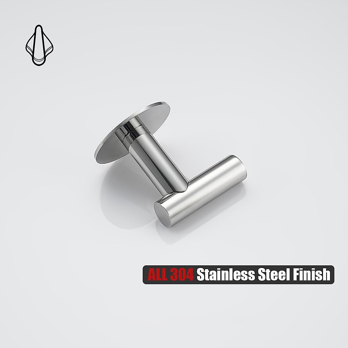 JQK Self Adhesive Towel Hook Chrome, No Drill Stick on Coat Robe Clothes Wall Hook for Bathroom Kitchen Garage 2 Pack, 304 Stainless Steel Polished Steel, ATH110-CH-P2