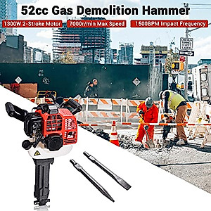 Yescom 52 cc 2 Stroke Gas Powered Demolition Jack Hammer 55J Gasoline Concrete Breaker Drill with 2 Chisels EPA Certified