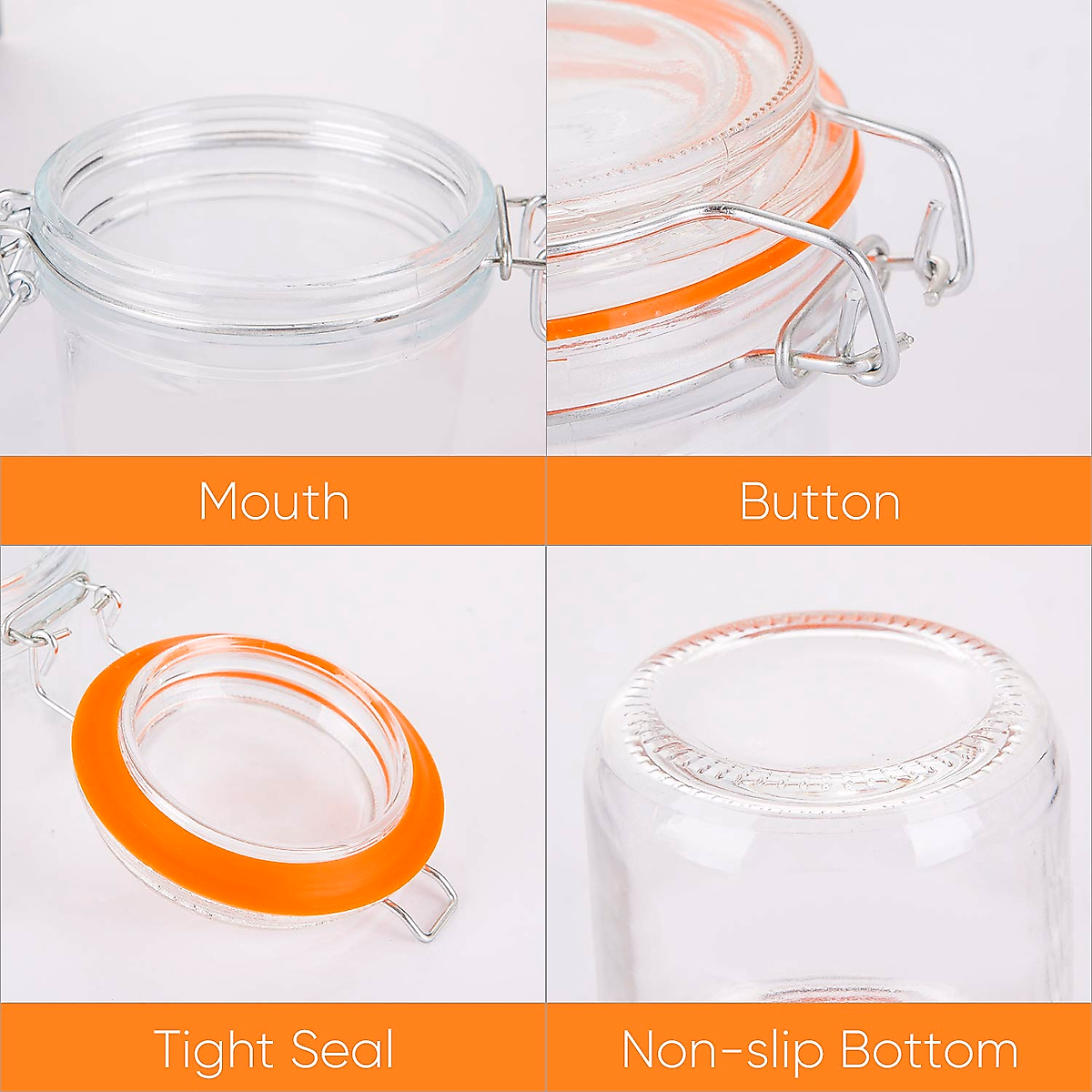 Glass Jars With Airtight Lids,Encheng 16 oz Glass Jars With Leak Proof Rubber Gasket,Wide Mouth Mason Jars With Hinged Lids For Kitchen Canisters,Glass Storage Containers 12 Pack