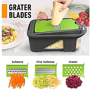 Mueller Pro-Series All-in-One, 12 Blade Mandoline Slicer for Kitchen Vegetable Chopper, Vegetable Slicer and Spiralizer, Cutter, Dicer, Food Chopper, Grater, Kitchen Gadgets Sets with Container