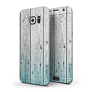 Design Skinz Design Skinz Trendy Teal to White Aged Wood Planks Full-Body Wrap Decal Skin-Kit for The Galaxy S7 Edge