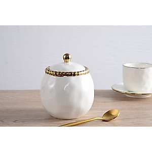 Pampa Bay Golden Salerno Porcelain Covered Sugar Bowl with Beaded Trim, White/Gold