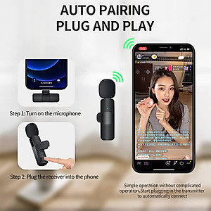 ONIYEA Wireless Lavalier Microphone for iPhone iPad, Plug-Play Wireless Mic, 2 Clip-on Microphones for YouTube | Interview | Podcast | Vlog | Tiktok | Live Stream