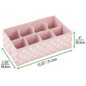 mDesign Fabric 8-Section Divider Drawer Organizer Bin for Baby Nursery Dresser, Closet, Shelf, Changing Table Organization, Hold Clothes, Toys, Diapers, Bib, Blanket - 2 Pack, Pink/White Polka Dot