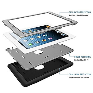 Fingic for iPad 4/3/2 Case - Rugged 3 in 1 Hybrid Heavy Duty Shock-Absorption Scratch-Resistant Protective Case, Gray/Black