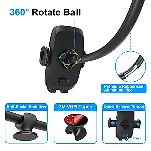 APPS2Car 13'' Gooseneck Car Phone Holder,Heavy Duty Phone Holder for Truck, [Flexibile Long Arm] [Anti shake stabilizer]Windshield Car Phone Mount Suction Cup,Fit For iPhone, Samsung &Other Cellphone