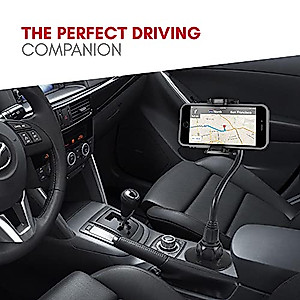 Macally Car Cup Holder Phone Mount - 8” Long Flexible Gooseneck Cell Phone Holder Car Cup Holder with 360° Adjustable Holder - Universal Cup Phone Holder Fits with/without Case up to 4.1” Wide