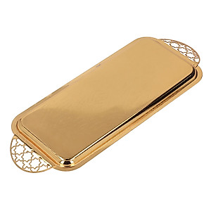 BEIJIALY Serving Tray Gold Retro Light Luxury Oblong Water Cup Tea Cup Fruit Tray with Star Handle for Home Living Room