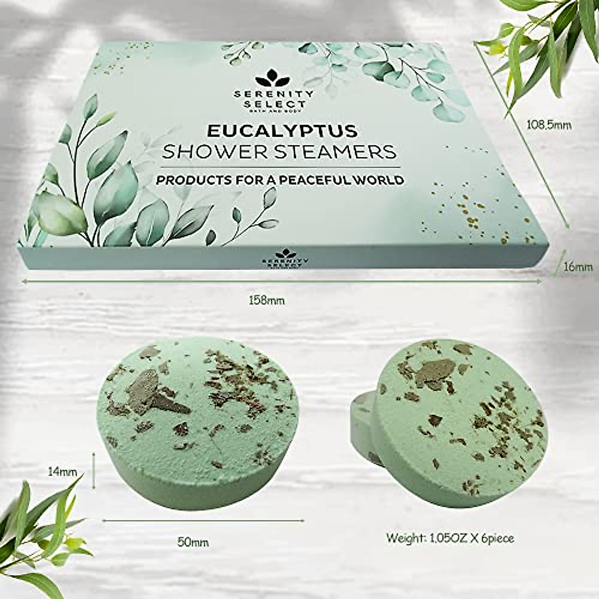 Serenity Select Eucalyptus Shower Steamers Organic Aromatherapy Shower Bombs with Essential Oil 6 Shower Vapor Tablets for Stress Relief & Relaxation. Great Stocking Stuffer for Christmas Hanukkah