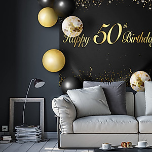 Happy 50th Birthday Balloons Black Set Decor - Cheers to 50 Years Old Party Theme Garland Banner Backdrop Decorations For Women and Men Supplies