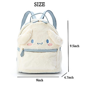 Kowckxi Cute Mini Plush Backpacks, Cat Face Soft Fuzzy Purse Handbags, 2Pcs Set White