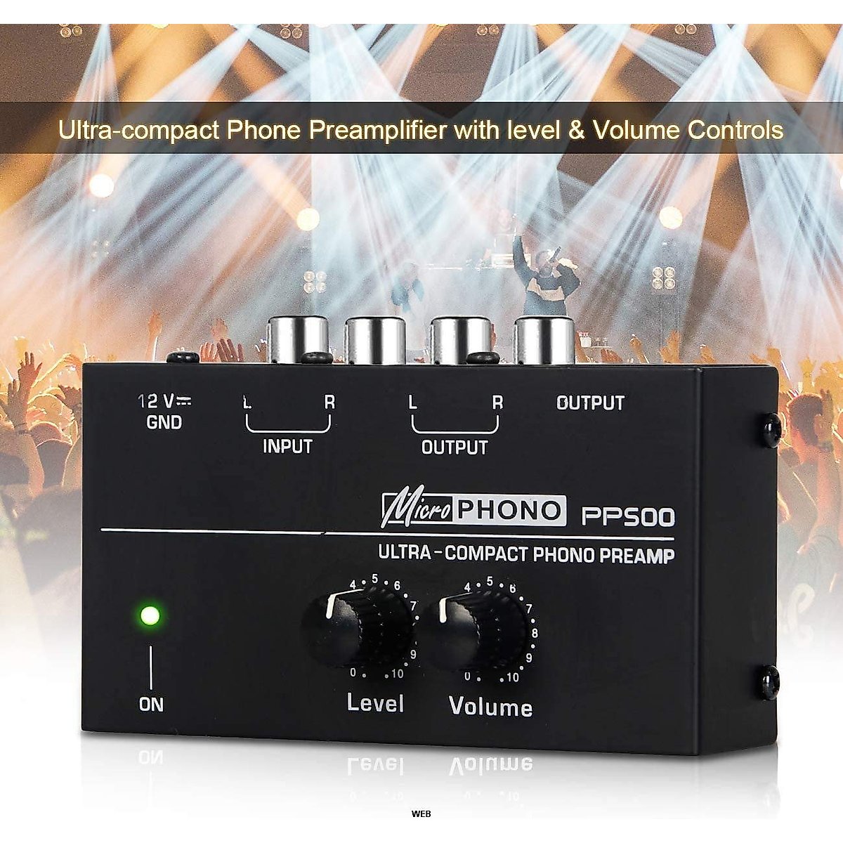 Phono Turntable Preamp-Mini Audio Stereo Phonograph，Separate DC 12V Power Adapter, RCA Input, RCA Output & Low Noise preamp,Portable, Independent Knob Control Operation -Depusheng PP500, Black