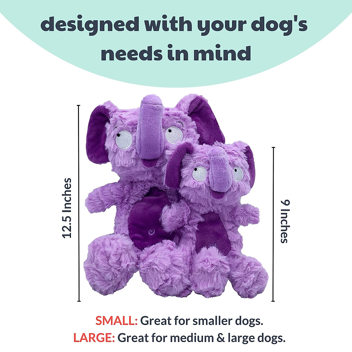 Huxley & Kent Slappies for Dogs | Edie Elephant (Small) | Squeak & Shake Dog Toy | No Stuff Squeaky Toy, TPR Ball in Head | Simulates Hunting Nature for Dogs