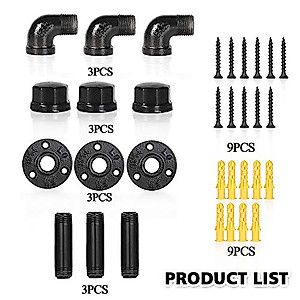 3 Pack Industrial Pipe Towel Hooks, Vintage Wall Mounted Heavy Duty Coat Robe Clothes Hanger for Bathroom Bedroom Farmhouse