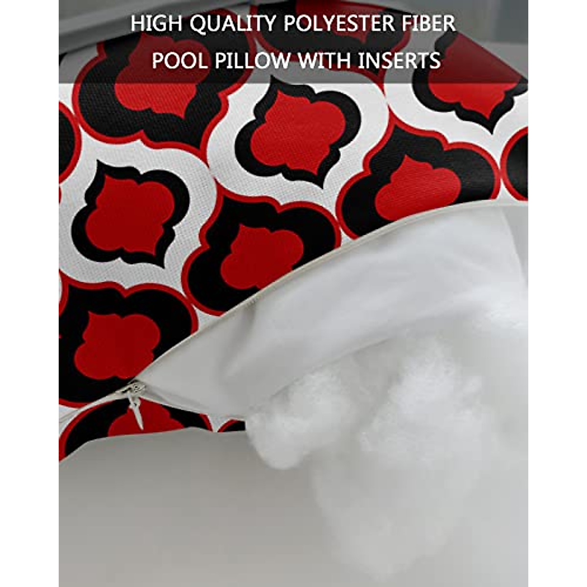 Recliner Head Pillow Ledge Loungers Chair Pillows with Insert Red and Black Moroccan Pattern Geometric Lumbar Pillow with Adjustable Strap Outdoor Waterproof Patio Pillows for Beach Pool, 2 PCS