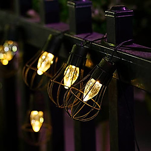 MakForU Solar String Lights Outdoor, 10ft 10 LED Bulbs Hanging Light Retro Metal Industrial-Style Waterproof Solar Powered Light for Patio Garden Wedding Bistro