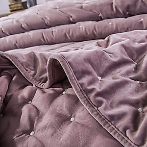 Tache Velvet Dreams Luxurious Velveteen Velour Super Soft Plush Warm Cozy Diamond Tufted Polka Dot Quilted Coverlet Light Purple Mauve Bedspread Set, King