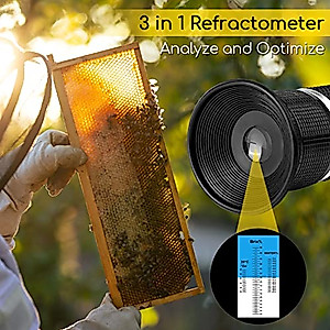 ARDKOP Honey Sugar Content Tester, 1x 3 in 1 58-90% Professional Honey Sweetness Brix Refractometer Milk Drink Jam Measure Test Baume Degree Meter for Healthy Diet