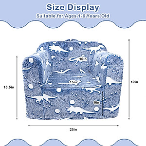 TANOFAR Kids Couch, Toddler Chairs Comfy, Kids Sofa for Boys Ages 1-6, Toddler Foam Couch Glow in The Dark, Soft Comfortable, Cute Dinosaurs