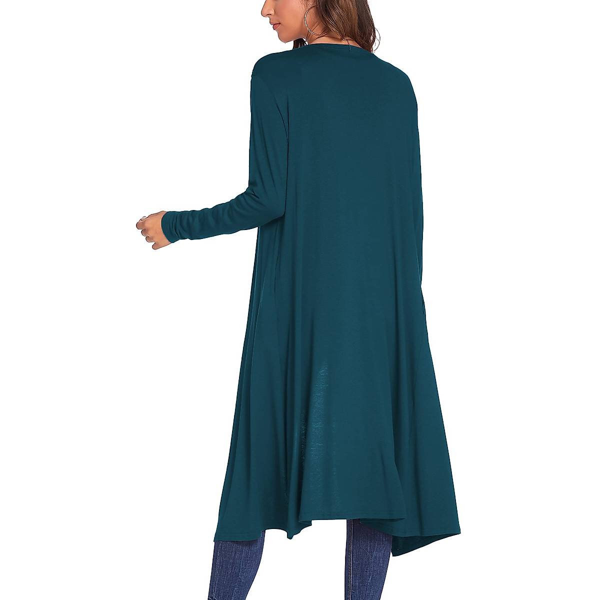 Bluetime Women Plus Size Maxi Cardigan Long Sleeve Open Front Cardigan Lightweight Sweater (XXXXL, Teal Blue)