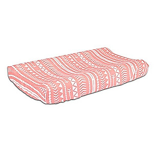 Coral Pink Tribal Print 100% Cotton Changing Pad Cover by The Peanut Shell