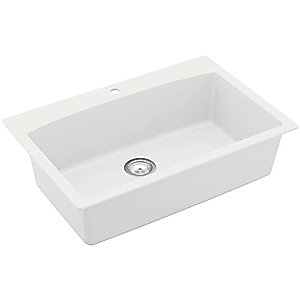 Karran QT-712 Drop-In Quartz Composite 33 in. 1-Hole Single Bowl Kitchen Sink in White