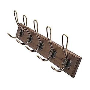 XUEBEI Rustic Wall Mounted Coat Rack Shelf-Brown Wooden Country Style 16" with 5 Rustic Hooks-Solid Wood Forkitchen,Bedroom Hanging Clothes,Hats,Purse, Keys (C-Bronze Hook)