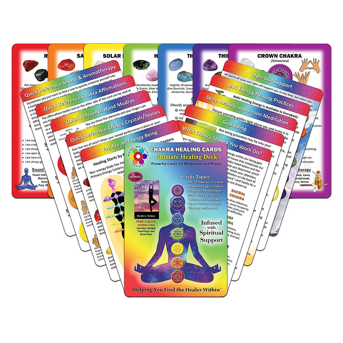 Deck of Chakra Healing Cards: Helps Restore and Balance Your Energy with Meditations, Affirmations, Chakras Chart, Aromatherapy, Essential Oils, Reiki Symbols, Hand Mudras - (19) 4"x6" 2-Sided Cards