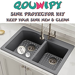 Kitchen Sink Silicone Protector Mat: 2 PCS Sink Mats 1 Drying Rack for Center Drain, Folding Non-slip Support Grid Sink Mat for Bottom of Stainless Steel Porcelain Sink Protectors Mat 13.8'' x 11.8''