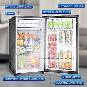 WANAI Mini Fridge With Freezer 3.2 Cu.Ft Single Door Small Refrigerator Energy-efficient, Low Noise, Mini Fridge For Bedroom Dorm and Office, Silver
