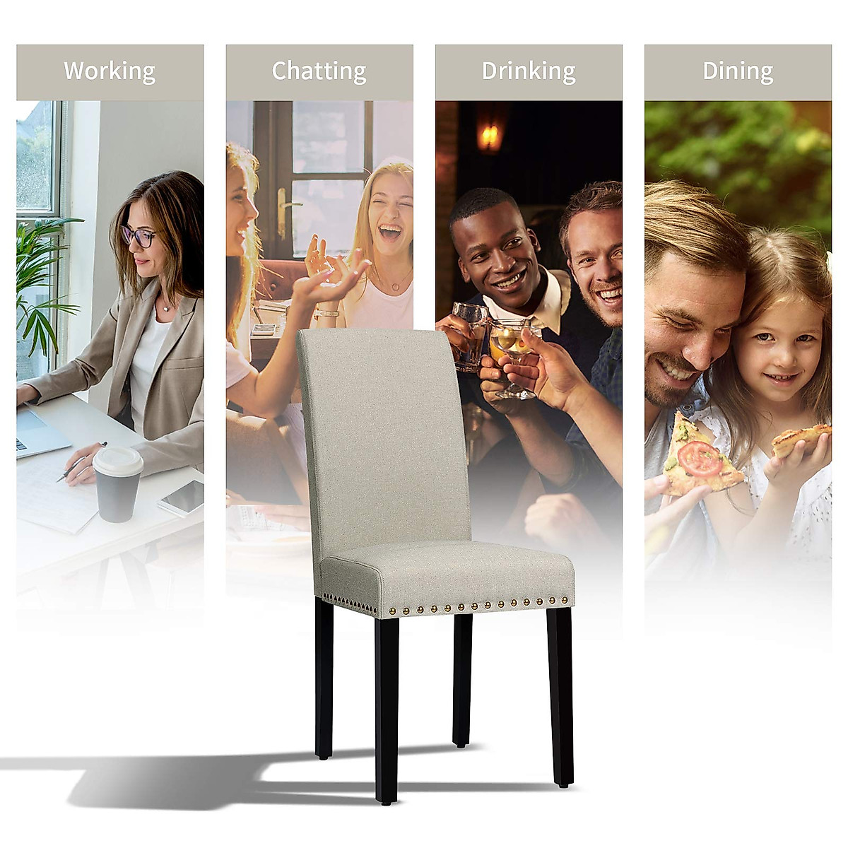 RELAX4LIFE Dining Chairs Set of 4 Fabric Upholstered with Solid Wood Legs, Padded Seat and Back Armless Side Chair Tufted Parsons Kitchen Dining Chairs Set (2, Navy)