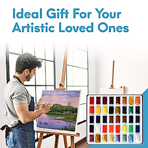 Mozart Premium Japanese Watercolor Paint Set – 40 Rich Water Color –Include Solid, Metallic & Neon Water Colors – Artist Quality– Watercolor Paint Perfect Travel Watercolor Set for Adults, Students