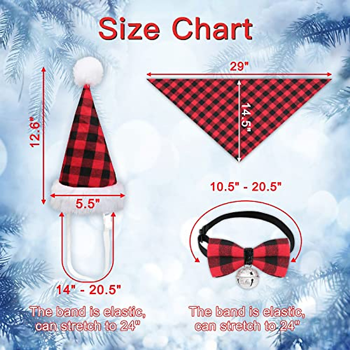 Rypet Christmas Dog Bandana Hat Bow tie Set Classic Plaid Christmas Hat with Scarf Dog Christmas Costume Accessories for Small Medium Large Dogs Cats