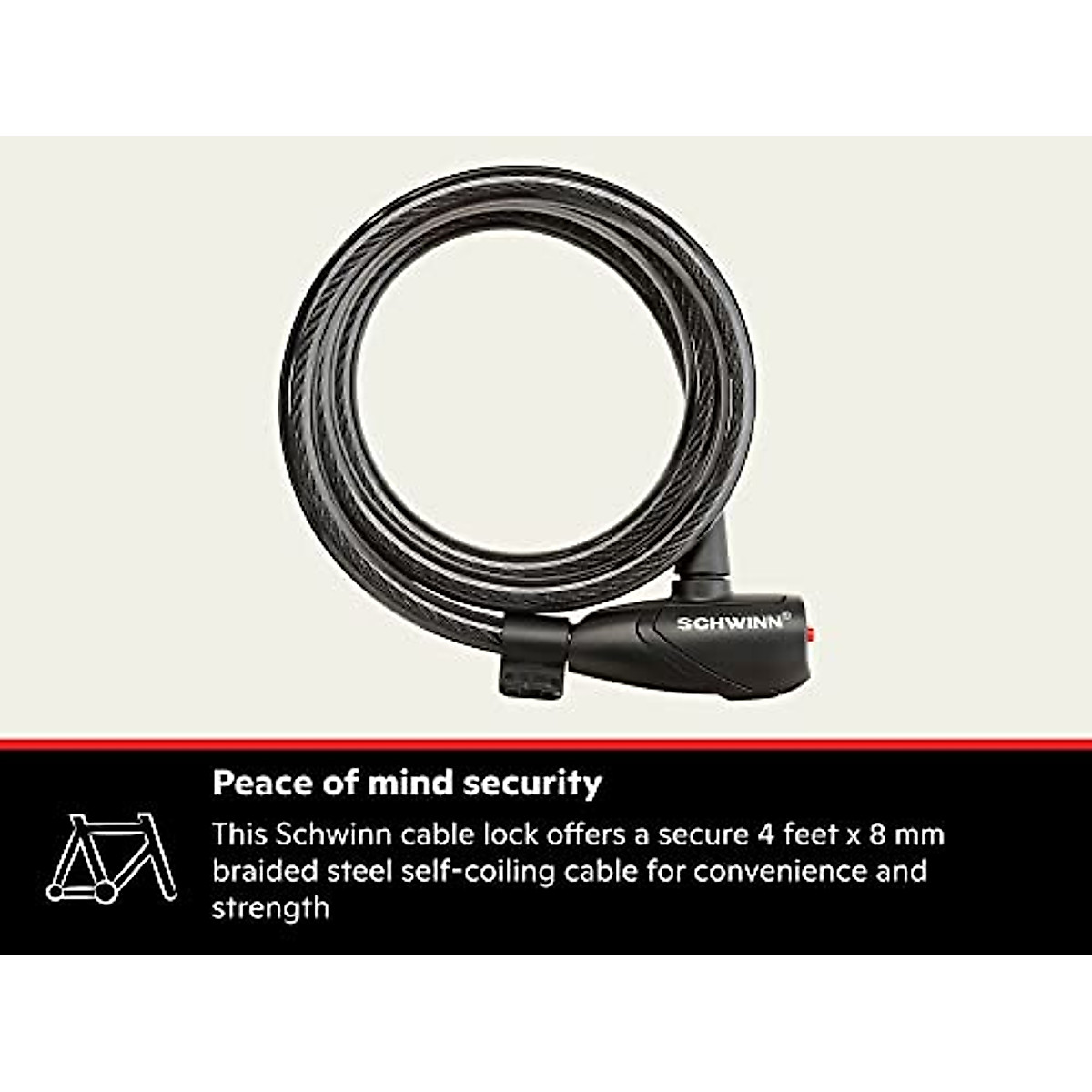 Schwinn Anti Theft Bike Lock, Security Level 1, Key Lock, 4 Foot , Black
