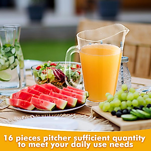 Tioncy 16 Pcs Clear Plastic Drink Pitcher Bulk 34 oz, Water Pitcher with Handle Beverage Pitchers Beer Ice Pitcher Restaurant Serving Jug for Wedding Table Xmas Party Container