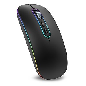 cimetech M01 Wireless Bluetooth Dual Mode Mouse, [1 Mouse for 2 Devices] [Ultra-Low Decibel Click], Rechargeable Ultra Slim LED Sleek Mouse, Plug and Play for iPad Mac Laptop Tablet PC Window - Black