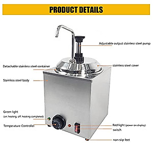 650W Electric Hot Fudge Warmer,Cheese Dispenser with Pump,2.3L Cheese Sauce Warmer Pump Dispenser,Stainless Steel Cheese Pump Dispenser for Fudge Cheese Caramel,30-110℃ (B)