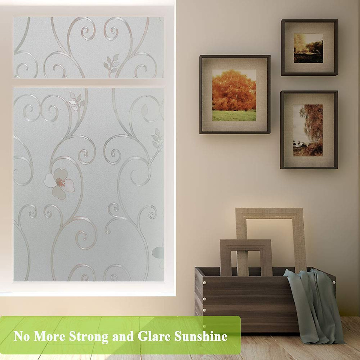 3D Flower Privacy Window Film,Frosted Decorative Glass Door Film,No Adhesive Stained Glass Window Decor,Static Cling Heat Control Anti UV for Home and Office,35 inches by 157 inches