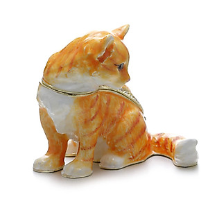 Vie jeune Hand Painted Enamel Cute Cat Trinket Box, Hinged Jewelry Box Unique Mini Ring Necklace Jewelry Organizer, Classical Bejeweled Storage, Figurine Collectible Keepsake Home Decor (Cat)