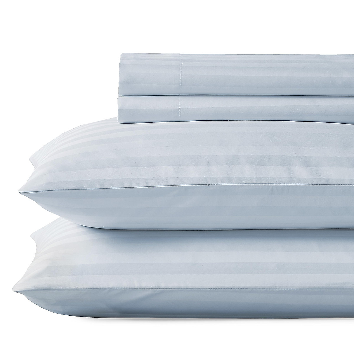 California Design Den - Finest Luxe Full Size Sheet Set Soft 100% Cotton Cooling Sheets Deep Pockets Snug Fit Elastic, 500 Thread Count, 4-Pc Set, Damask Stripe Bed Sheets (Stripe - Sky Blue)