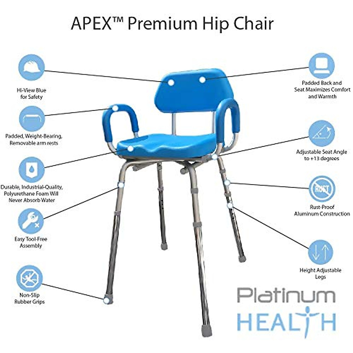 Platinum Health Hip Chair, APEX(tm) Premium, Padded, Height Adjustable, SEAT-Angle Adjustable Hip Chair. Doctor and Rehab Specialist Recommended