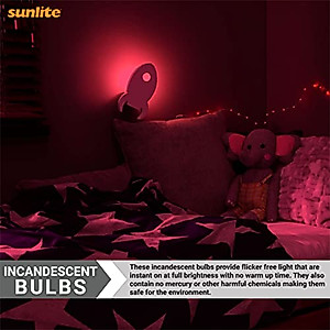 Sunlite 01058 7C7 Incandescent Bulb, 7 Watt, Candelabra E12 Base, C7 Small Night Light, Colored Bulb, Red, 12 Count