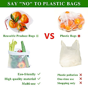 JSVSLTD Set of 12 Reusable Mesh Produce Bags - Washable Produce Bags - 12 Green Medium (12"x14") See-through Mesh Produce Bags for Storage Fruit, Vegetable, Toy