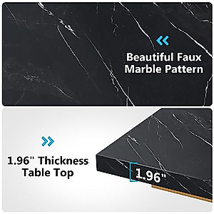 Tribesigns Modern Dining Table, 63 inch Faux Marble Wood Kitchen Table for 6 People, Rectangular Dinner Room Table with Geometric Frame for Kitchen, Dining Room, Black Gold