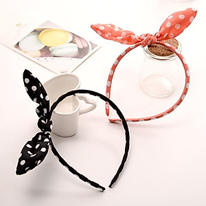 Pack of 9 Polka Dot Bow Style Tie Headband Hair Hoop - Fashion Fabric Covered Rabbit Ears Hair Band for Women