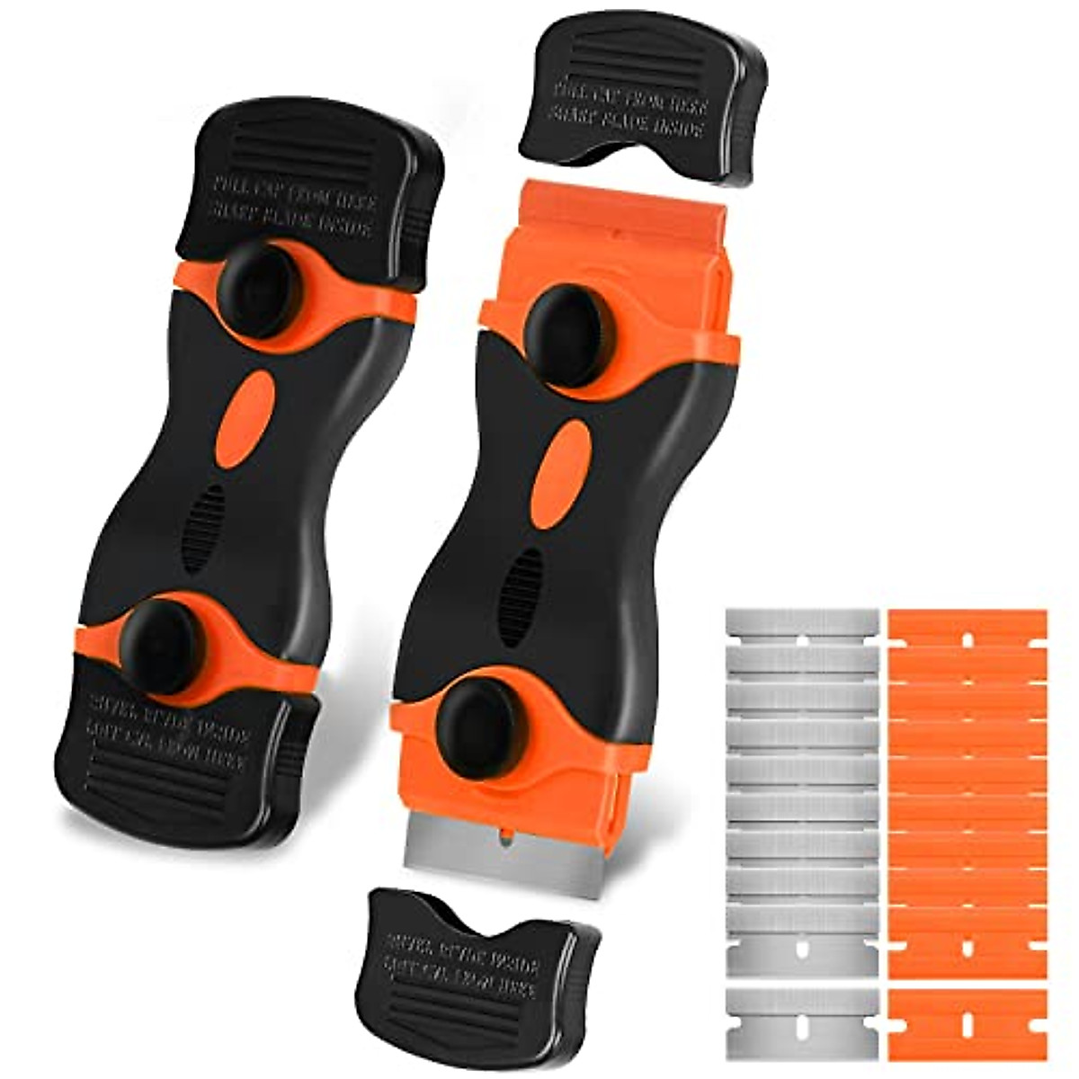 THINKWORK Razor Blade Scraper - 2Pcs Razor Scraper Set with 20Pcs Razor Blades, 2-in-1 Scraper Tool for Removing Labels, Decals, Stickers, Paint, Caulk, Adhesive