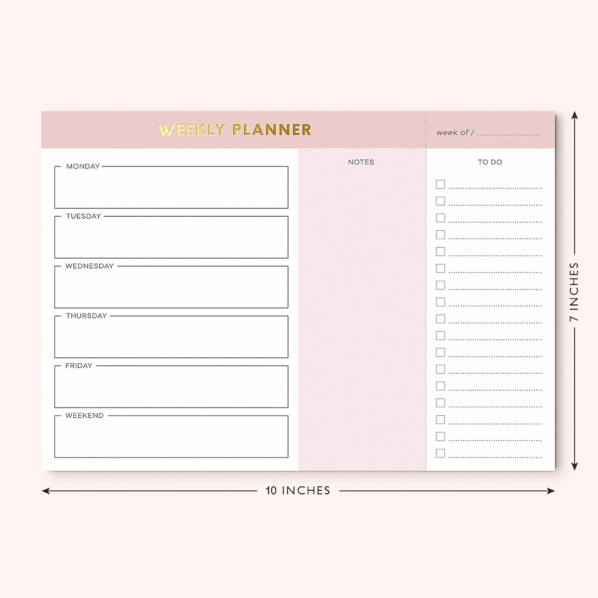Sweetzer & Orange Weekly To Do List Pad. Pink Gold Weekly Planner Notepad with Daily Planner Agenda Squares. 7x10” Day Planner 2024 2025 - Student Planner, Work Planner and Checklist Note Pad.