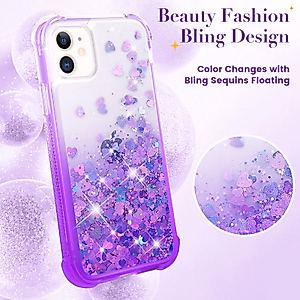Ruky for iPhone 11 Full Body Case with Built-in Screen Protector Glitter Liquid Floating Shockproof Protective Girls Women Heavy Duty Phone Case for iPhone 11 6.1 inches 2019 (Gradient Purple)