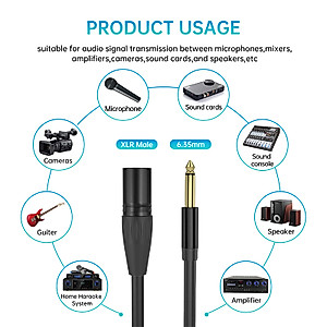 Yinker XLR Male to 1/4 Microphone Cable, 6.35mm TS to 3-PIN XLR Male Microphone Mic Mord Interconnect Cable - 5ft/1.5m 2pack