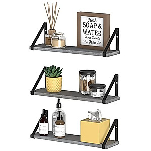 Wallniture Ponza Floating Shelves for Wall, Shelves for Bathroom Over The Toilet Storage, Rustic Wood Wall Shelves, Gray Set of 3